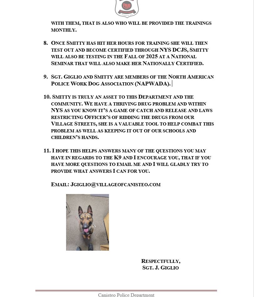 Canisteo Police Sgt. Giglio: A Q&A About Our New Police Dog - AM 1480 ...